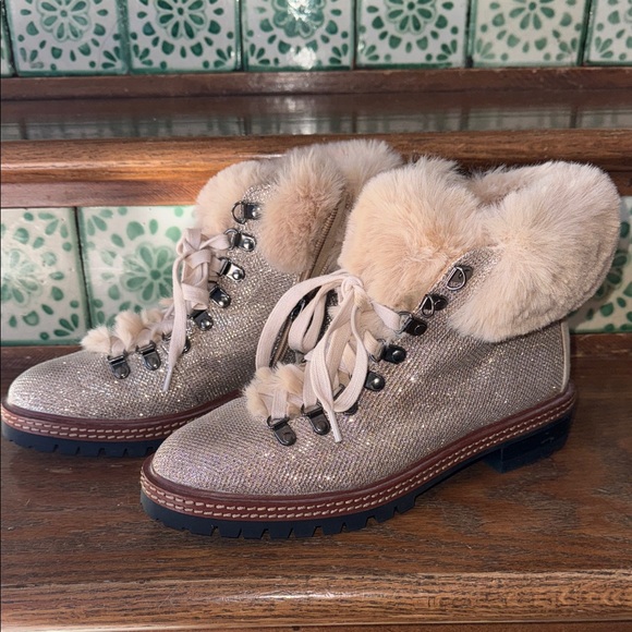 kate spade | Shoes | Kate Spade Rosalie Gold Metallic Faux Fur Lace Up ...